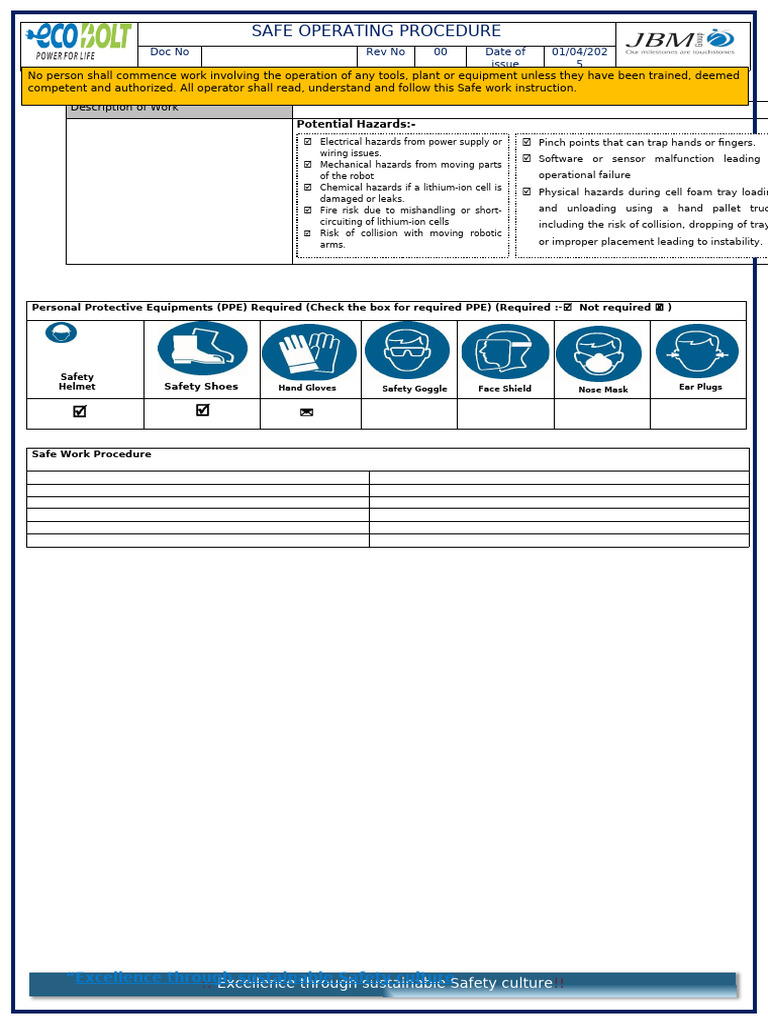 SOP For Equipements Safety | PDF