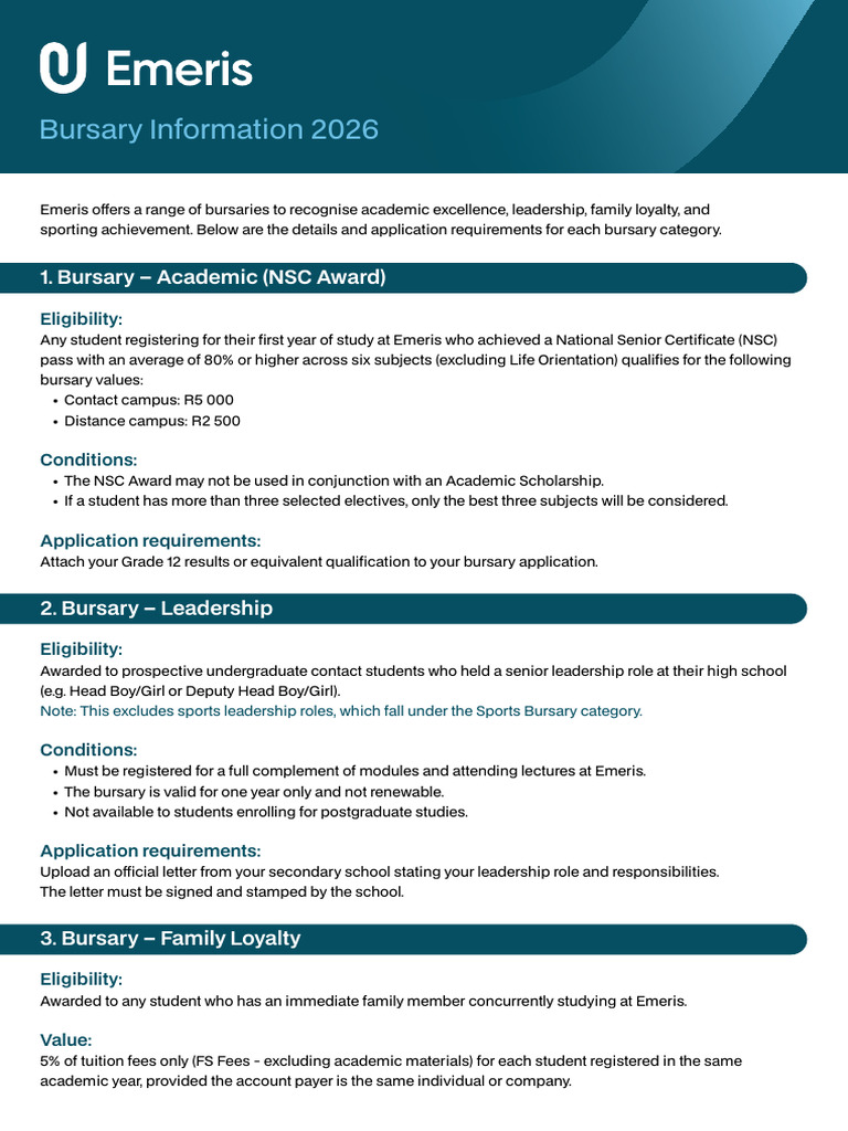 Emeris Bursary Information 2026 | PDF | Educational Stages