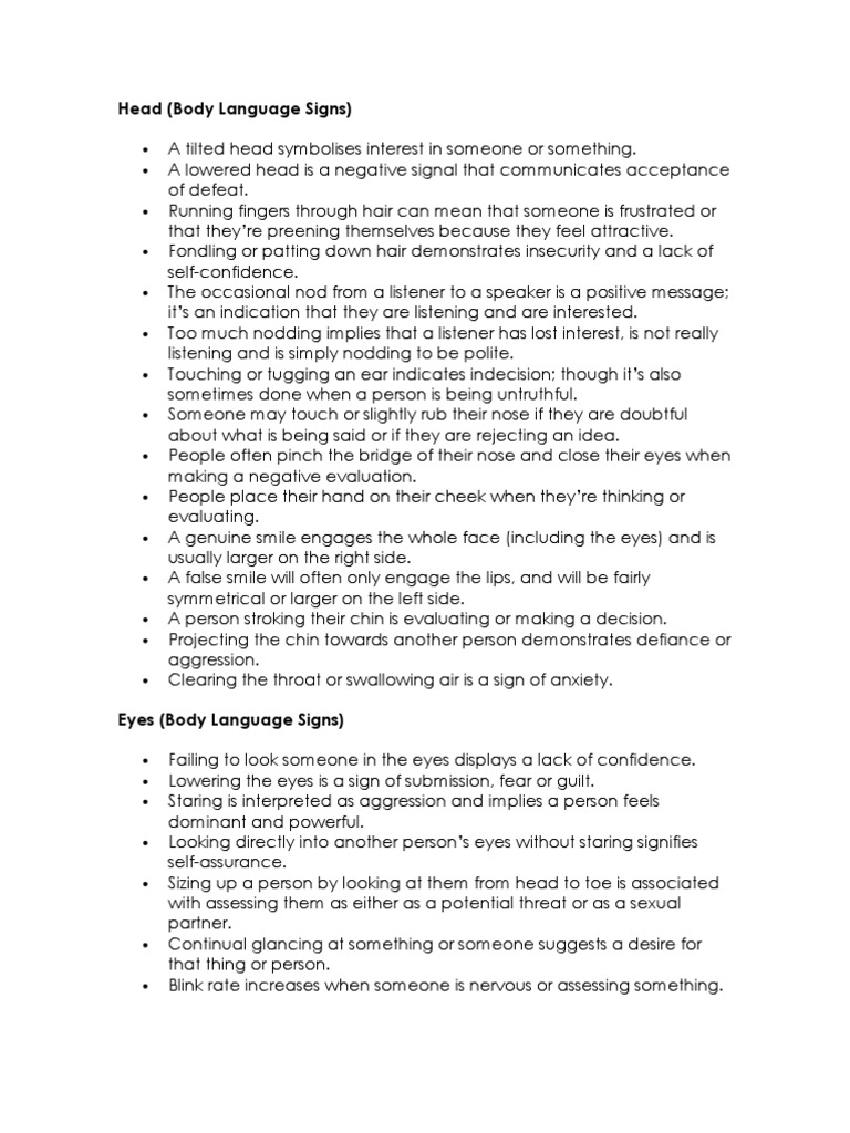 Head (Body Language Signs) | PDF | Body Language | Hand