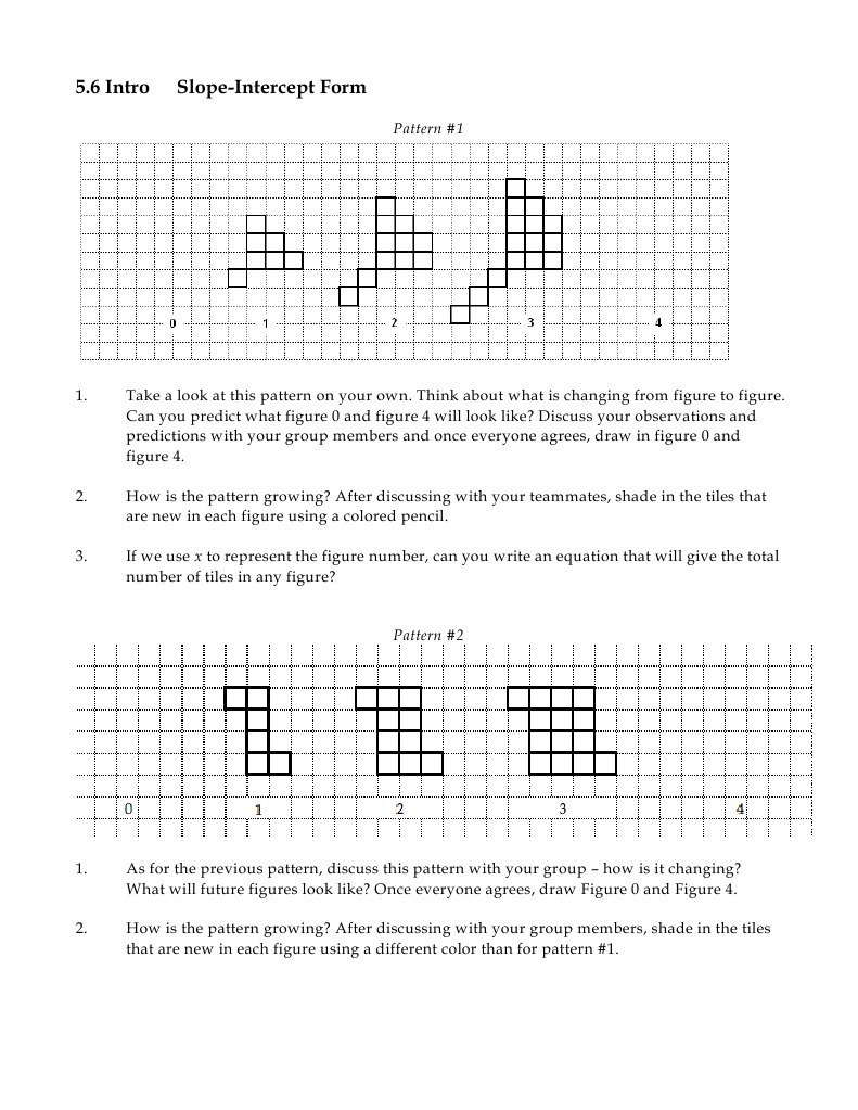 5.6 Intro Slope-Intercept Form: Pattern #1 | PDF | Mathematical ...