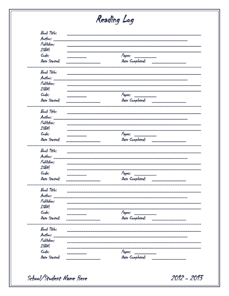 Chiller Reading Log | PDF