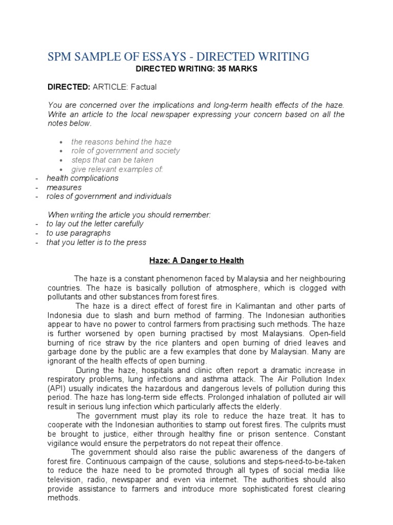 Spm Sample Of Continuous Essays Smoking