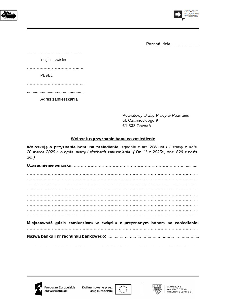 Wniosek o Bon Na Zasiedlenie 2026 | PDF