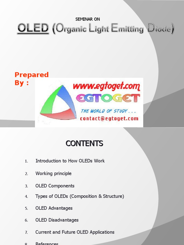 Prepared By:: Seminar On | PDF | Oled | Cathode