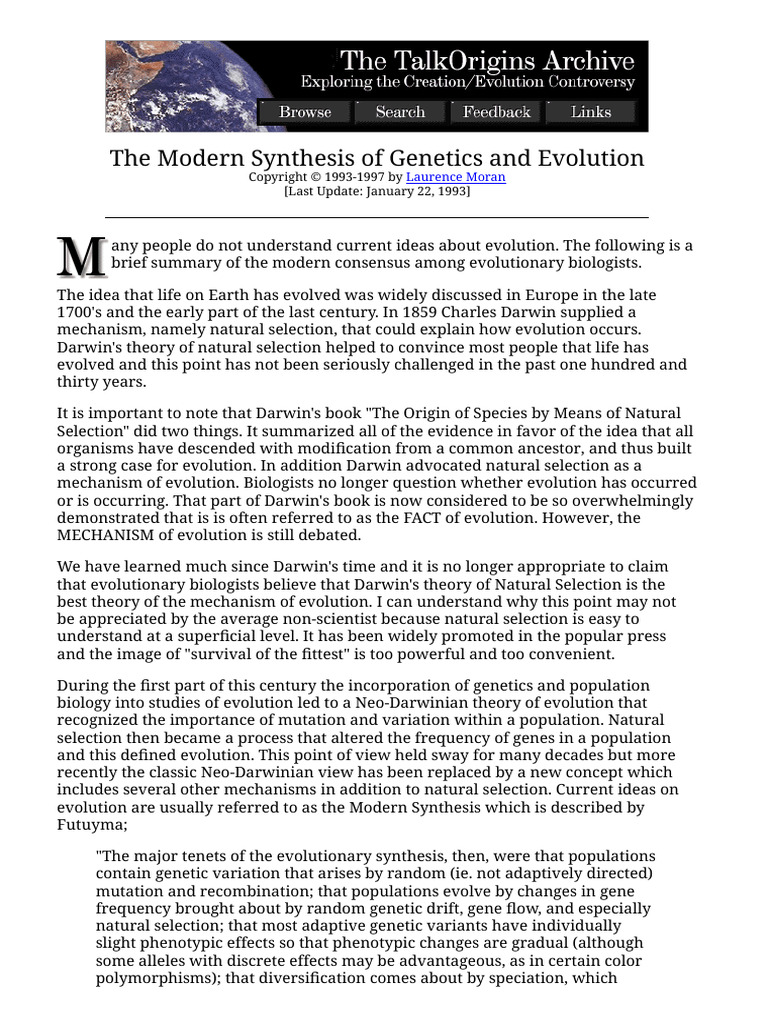 The Modern Synthesis of Genetics and Evolution | PDF | Evolution ...