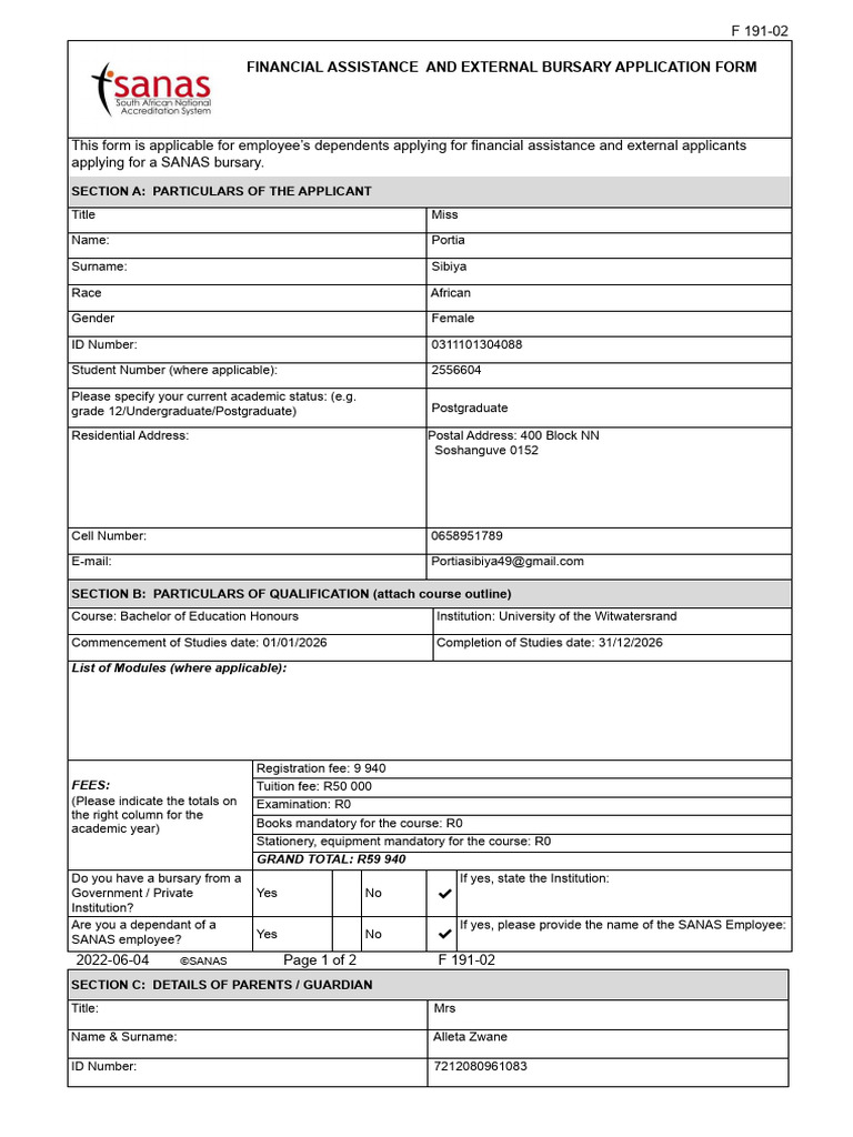 Sanas Form | PDF | Postgraduate Education | Higher Education