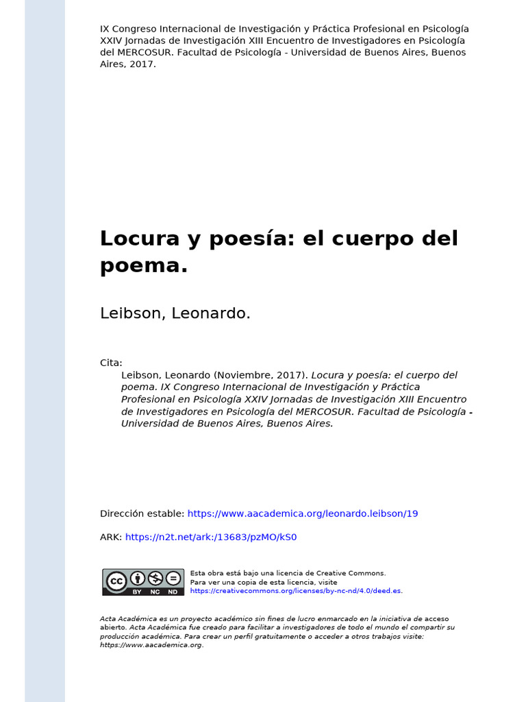 Leibson, Leonardo (2017) - Locura y Poesía El Cuerpo Del Poema | PDF ...
