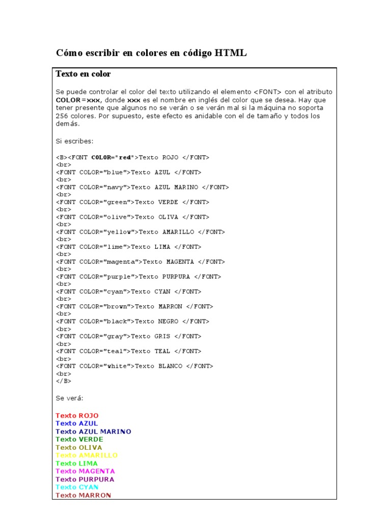 Texto en Colores - HTML | PDF