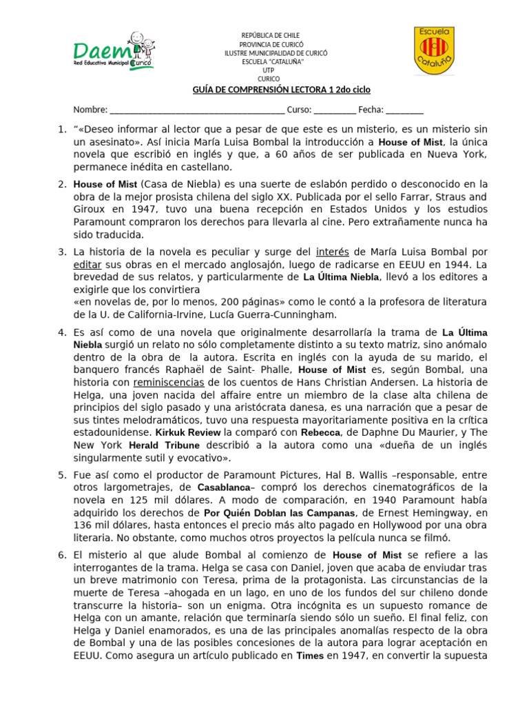 Guía de Comprensión Lectora 1 | PDF