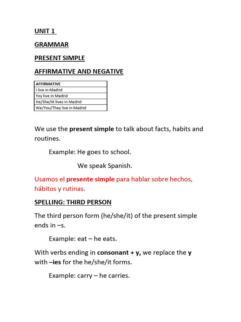 Present Simple Unit 1 | PDF | Languages | Foreign Language Studies