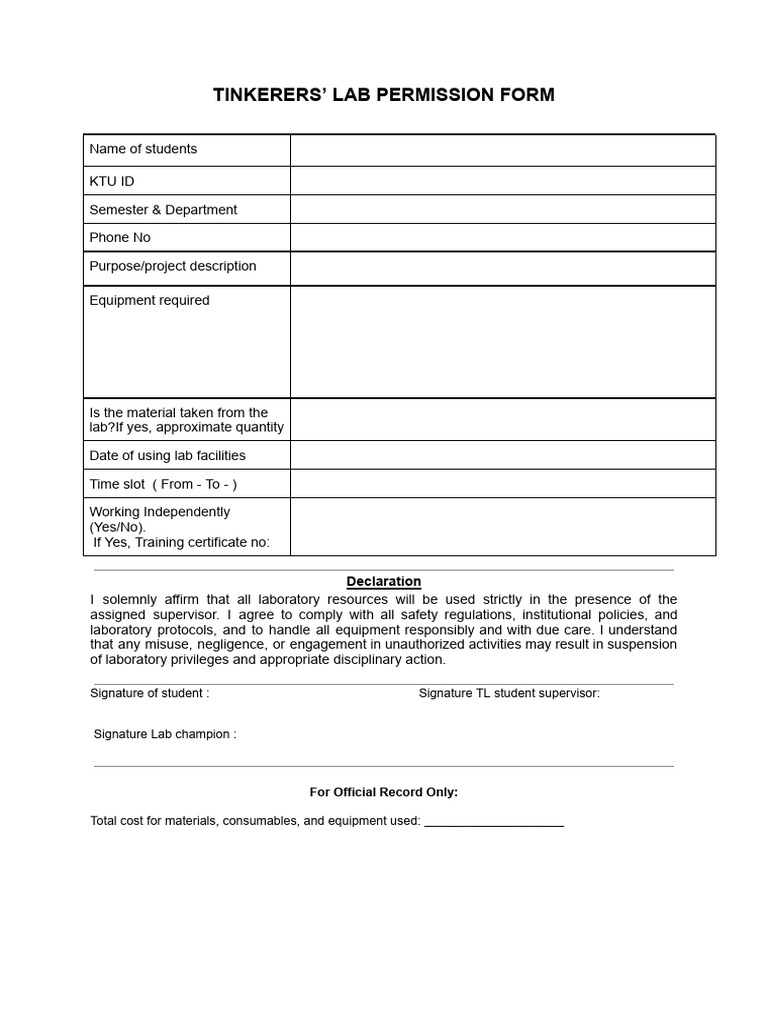 Tinker Lab Permission | PDF