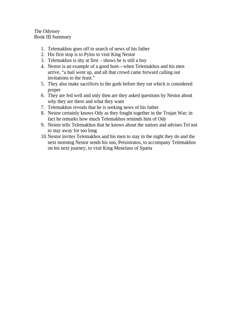 The Odyssey Books 3 Summary | PDF