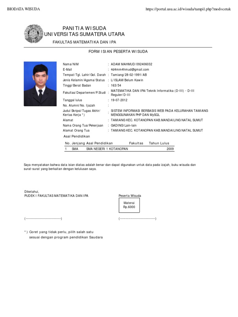 Biodata Wisuda Adam Mahmud 2012 | PDF | Ilmu Sosial | Komputer
