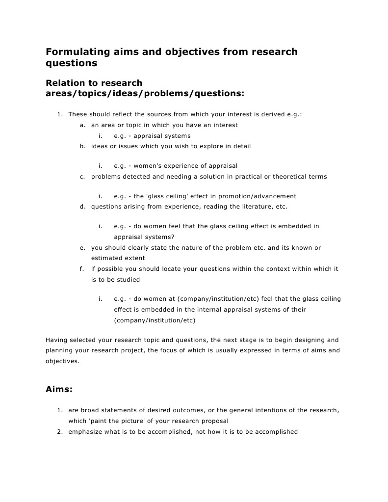 Formulating aims and objectives from research questions: Relation to ...