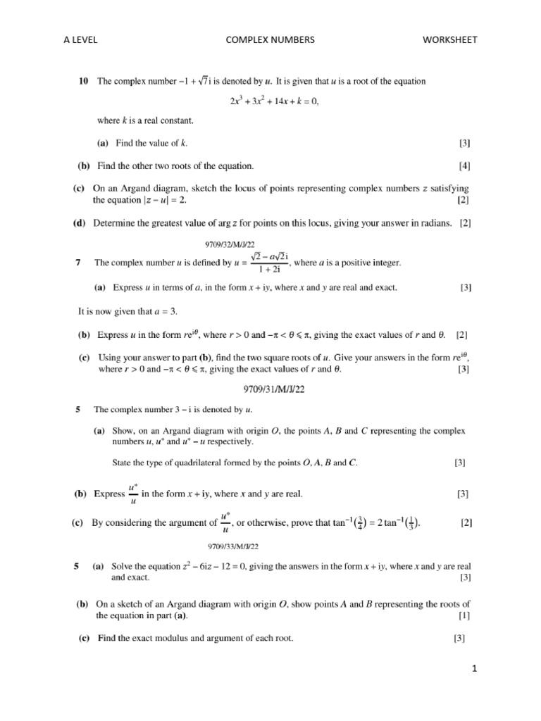 Complex Numbers Worksheet-2 | PDF