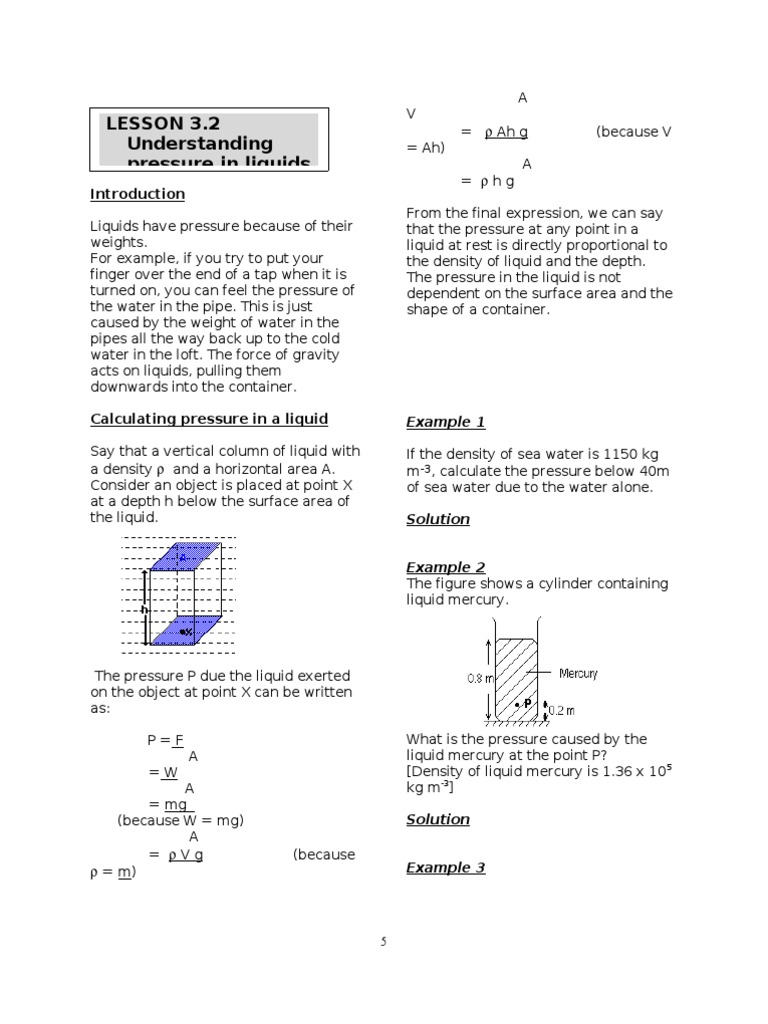 Chapter Pressure:Lesson 3.2 | PDF | Pressure | Experiment