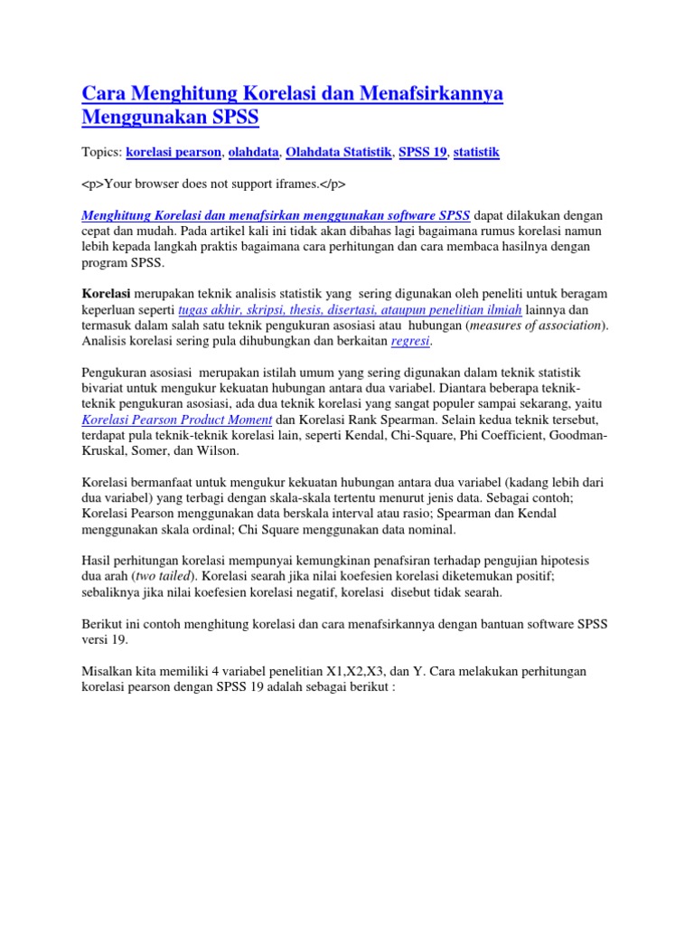 Cara Menghitung Korelasi Dan Menafsirkannya Menggunakan SPSS | PDF | Metode & Bahan Ajar