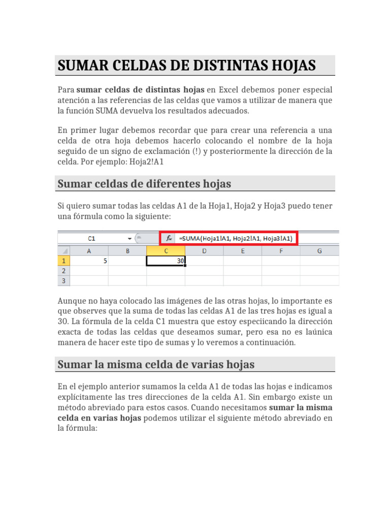 La Función Excel SUMA - Sumar Celdas de Distintas Hojas | PDF