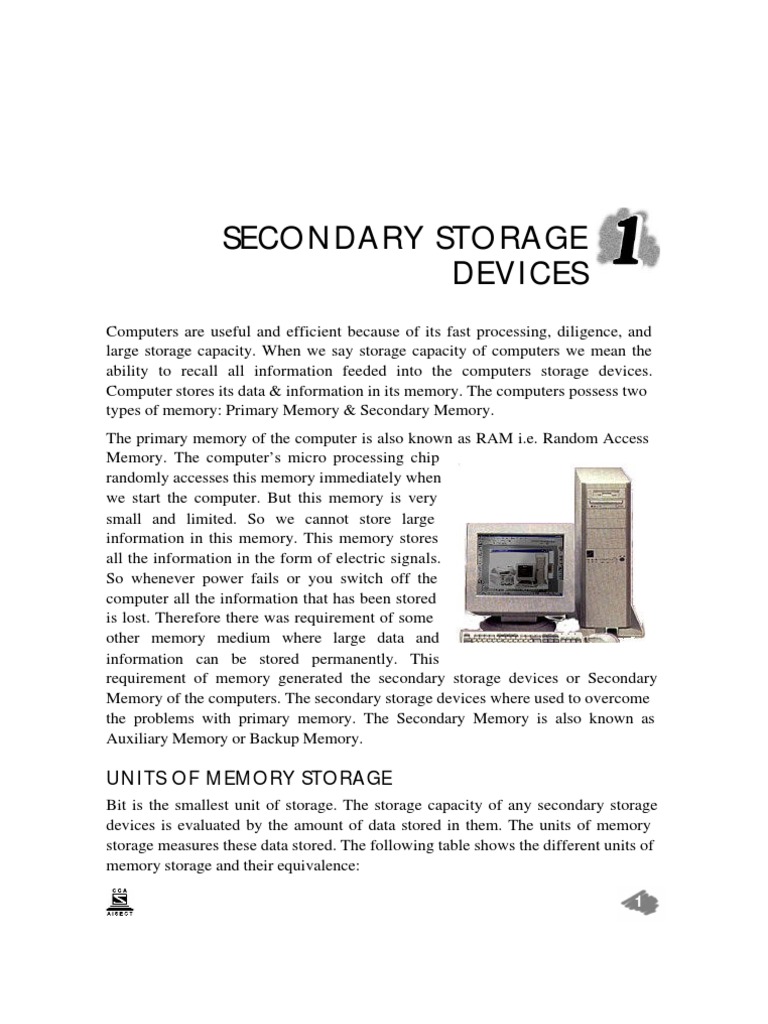 Secondary Storage Devices: Units of Memory Storage | PDF | Floppy Disk ...