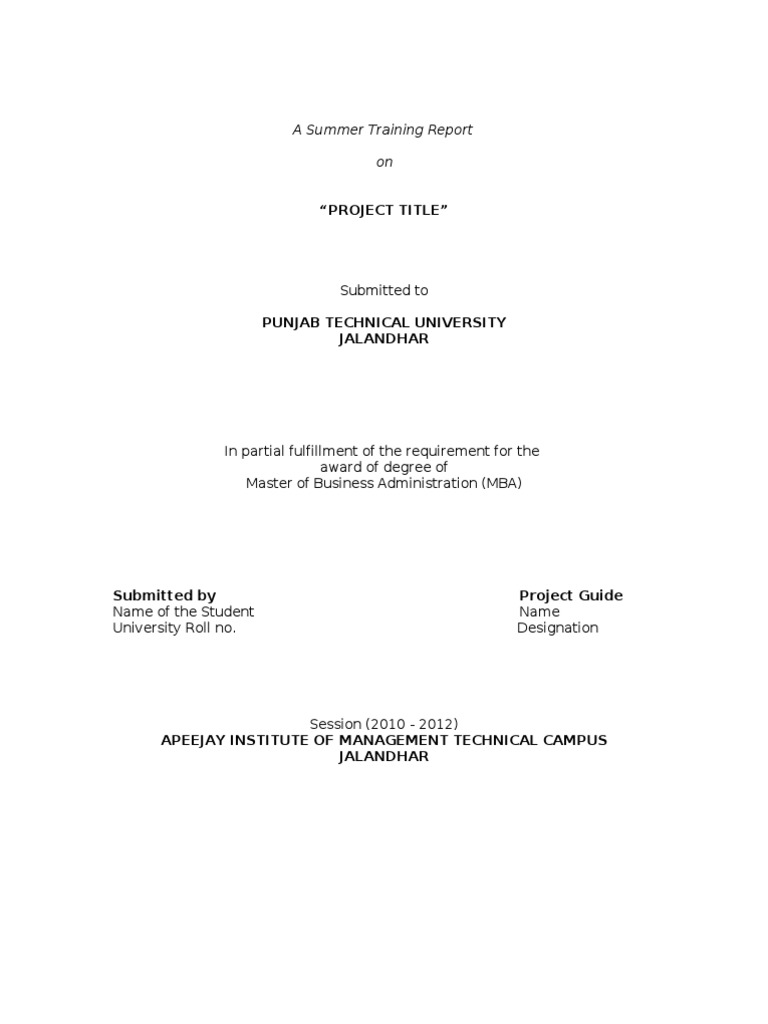 Project Report Format | PDF | Capital Structure | American Psychiatric ...