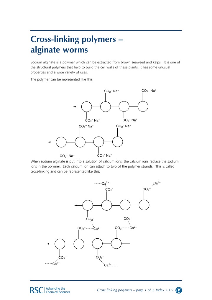 Cross-Linking Polymers - Alginate Worms: CO Na CO Na | PDF | Chemical ...