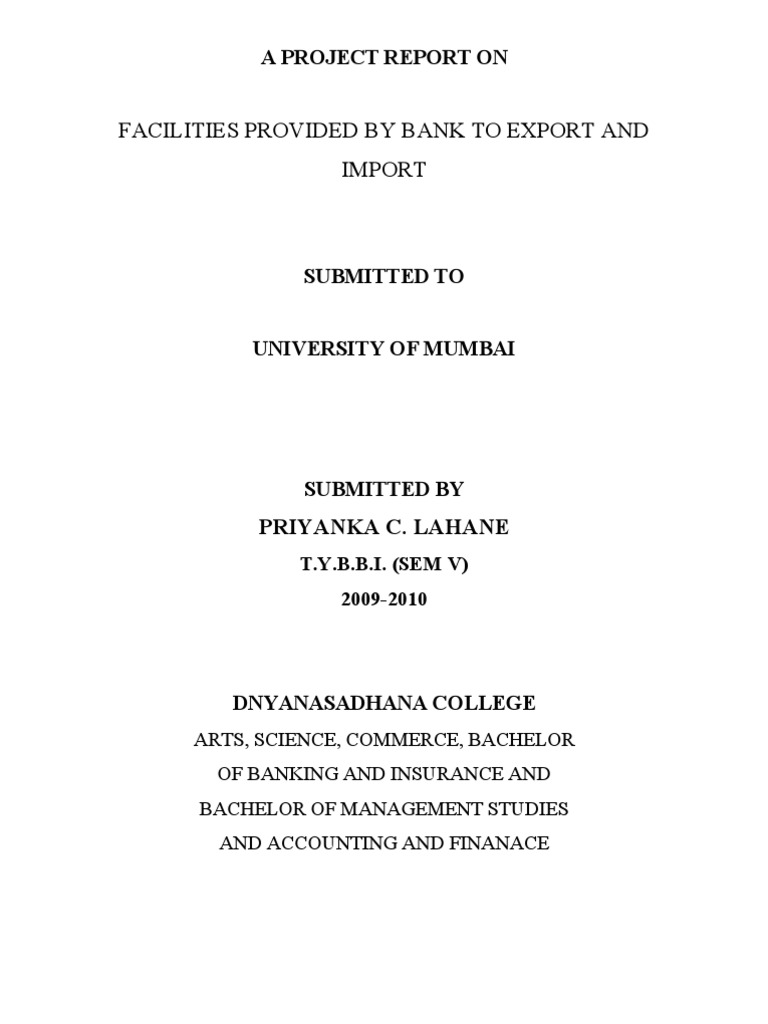Facilities Provided by Bank To Export and Import: A Project Report On ...