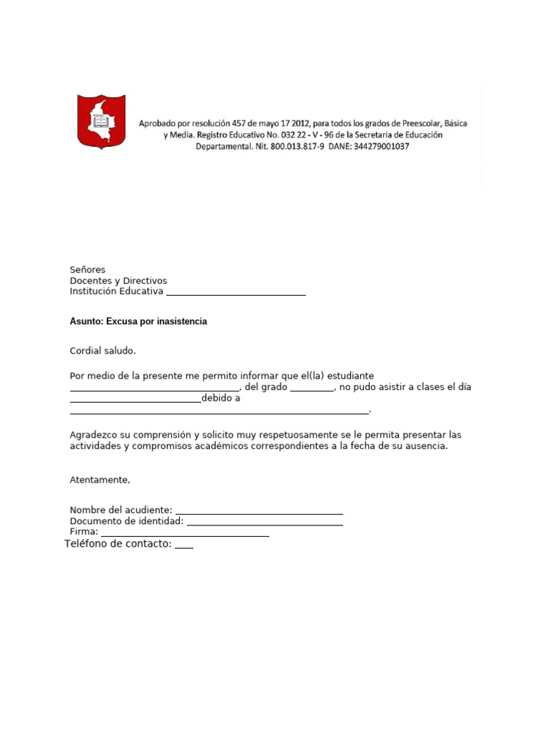 Formato Excusa Estudiante | PDF