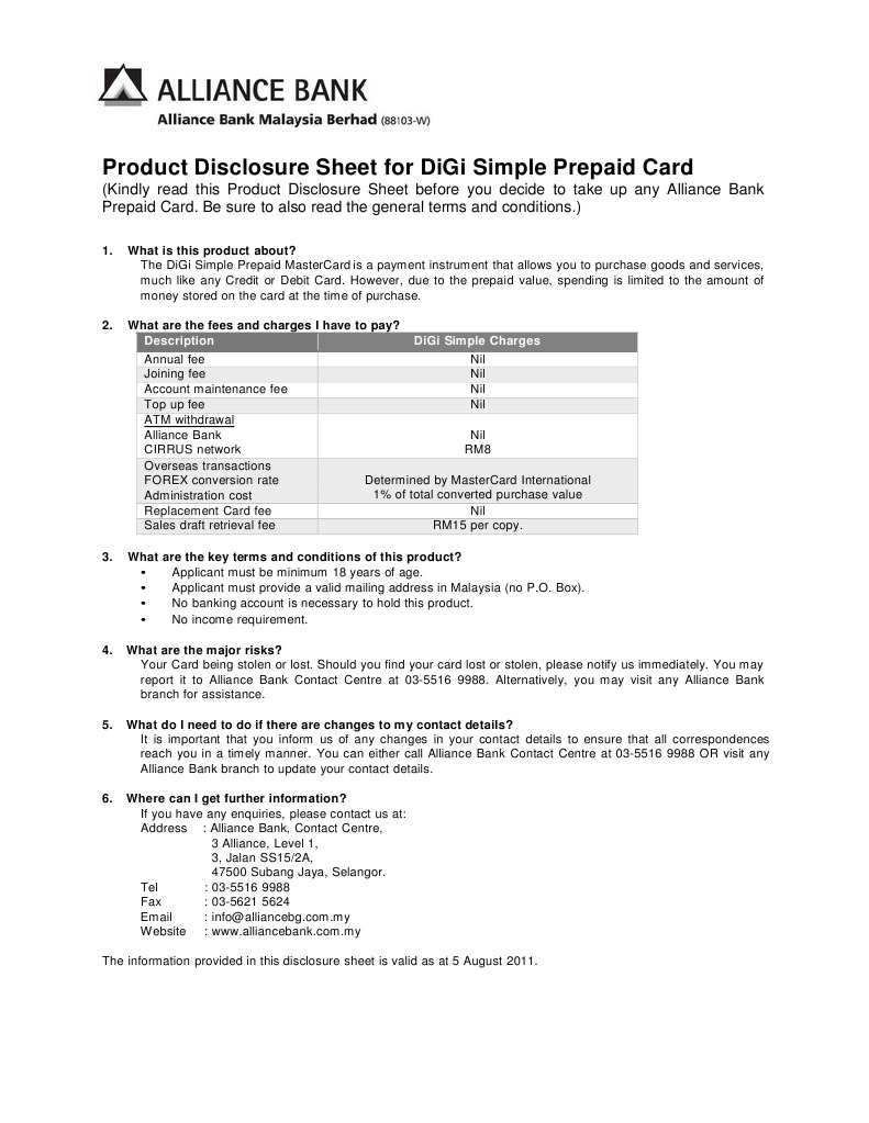DiGi Simple Prepaid Card Overview | PDF | Debit Card | Fee