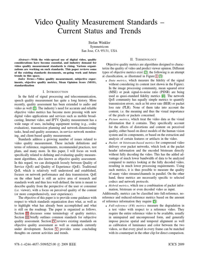 Video Quality Measurement Standards - Current Status and Trends | PDF ...