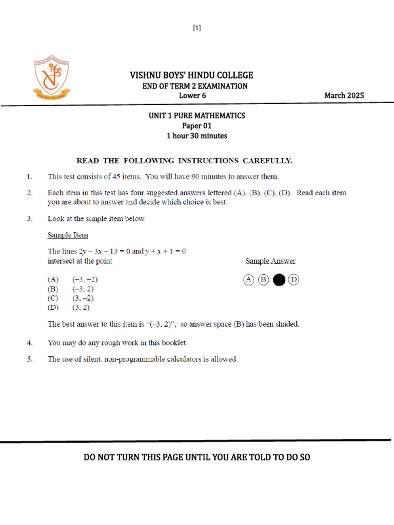 Lower 6 Pure Maths Paper 1 Term 2 Eot Exam 2024-2025 | PDF ...