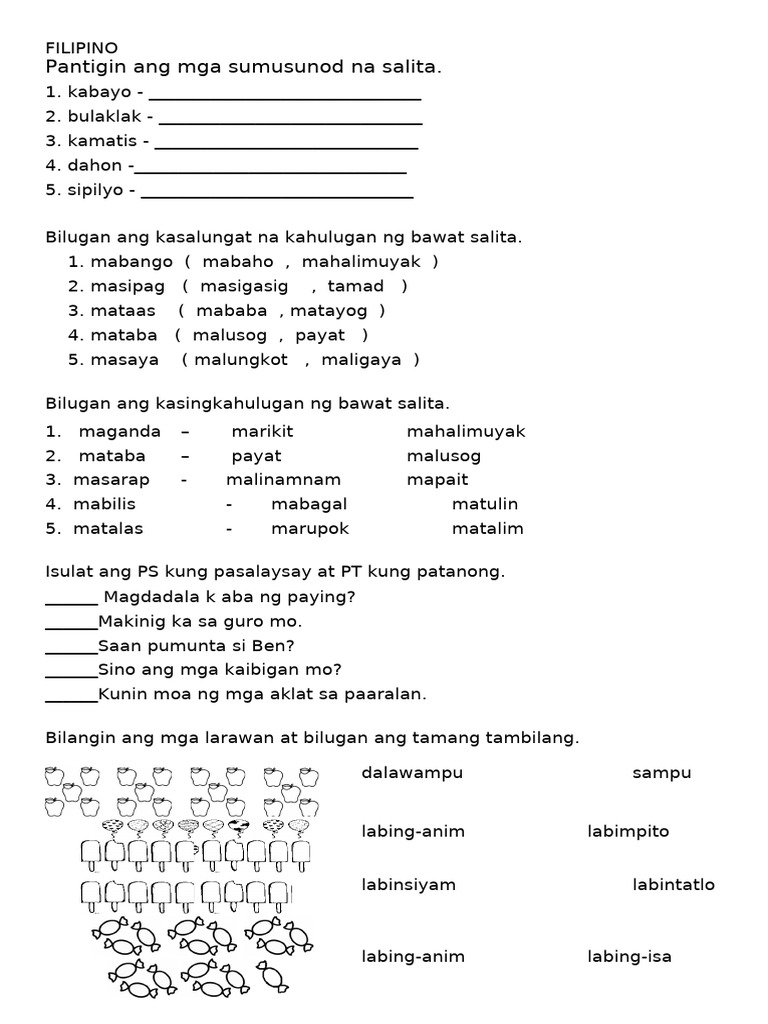 4th Quarter Review - Filipino & Math | PDF