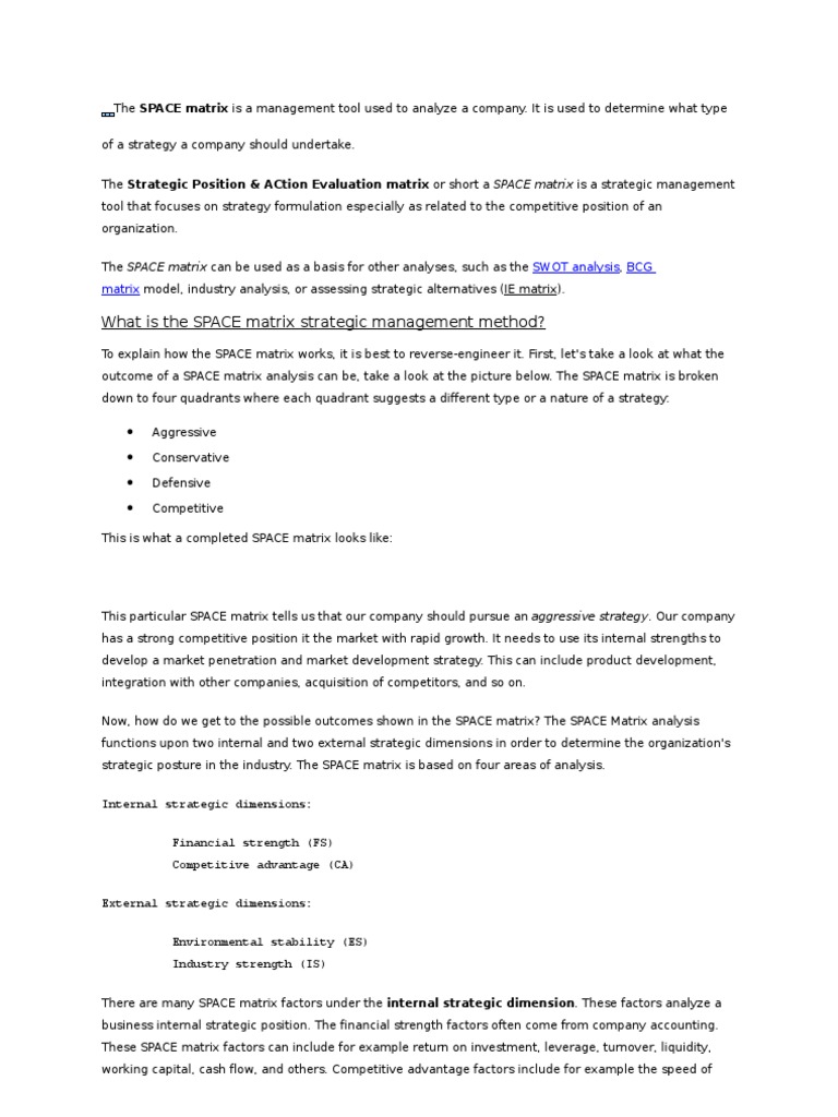 What Is The SPACE Matrix Strategic Management Method?: SWOT Analysis ...