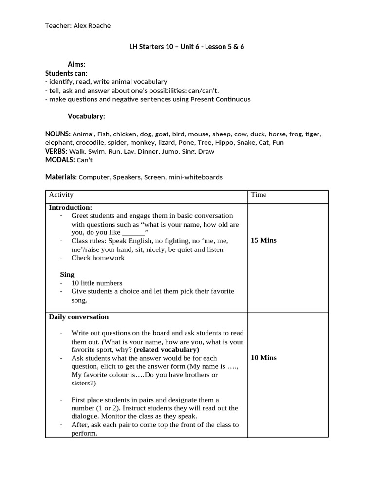 Starters - Unit 6 - Lesson 5&6 (Alex Roache) | PDF | Languages ...