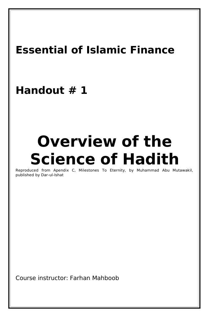 Handout 1-Overview of Hadith-3 | PDF | Hadith | Sharia