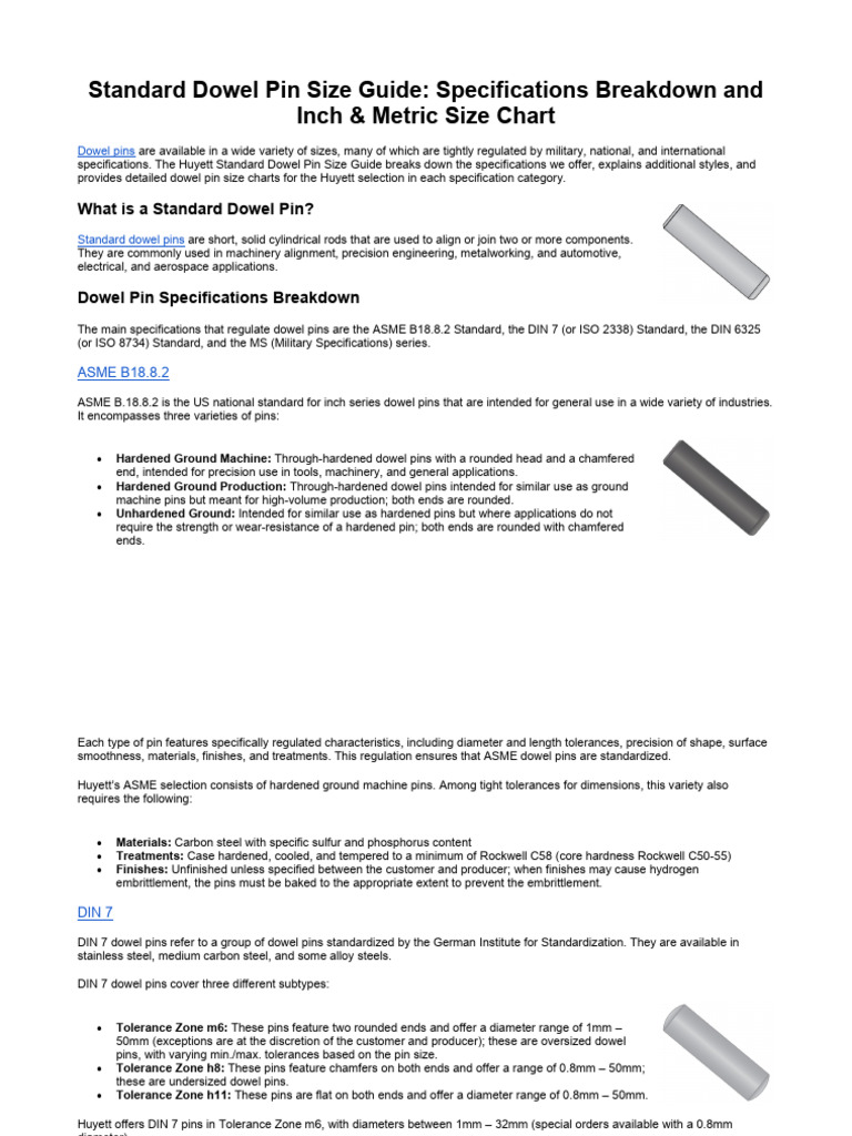 20221128 Dowel Pin Size Chart Full Document | PDF | Steel | Metals