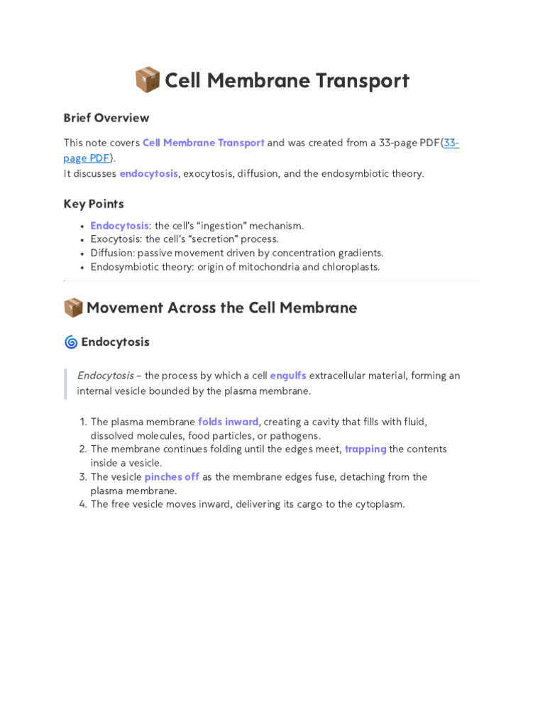Movement Across the Cell Membrane Notes | PDF | Cell Membrane | Cell ...