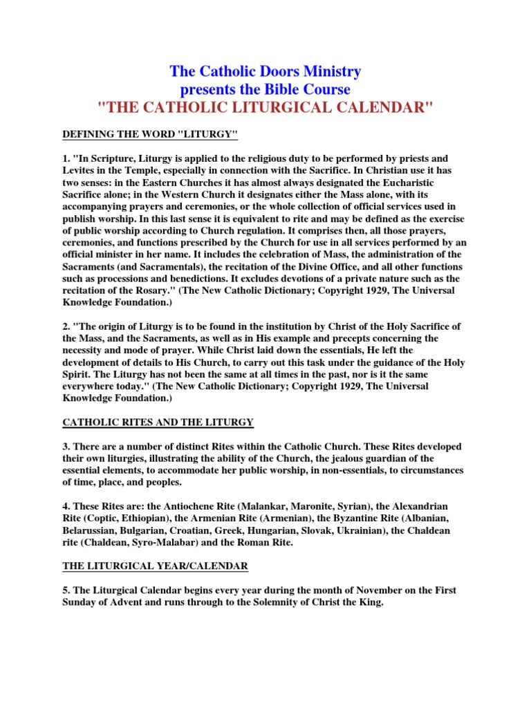 "The Catholic Liturgical Calendar": The Catholic Doors Ministry ...