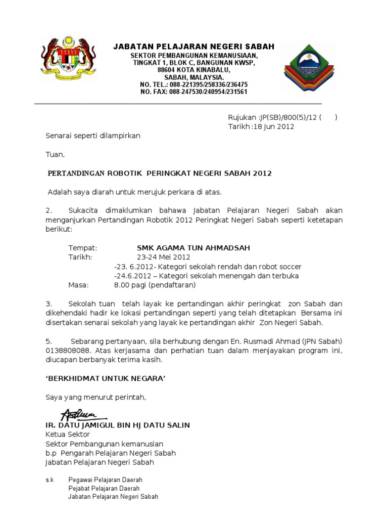 Surat Jemputan Pertandingan Akhir Robotik | PDF