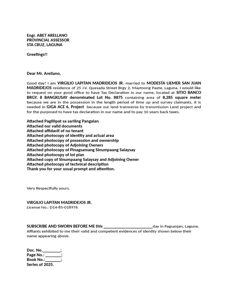 Letter To Antonio P. Acupan | PDF