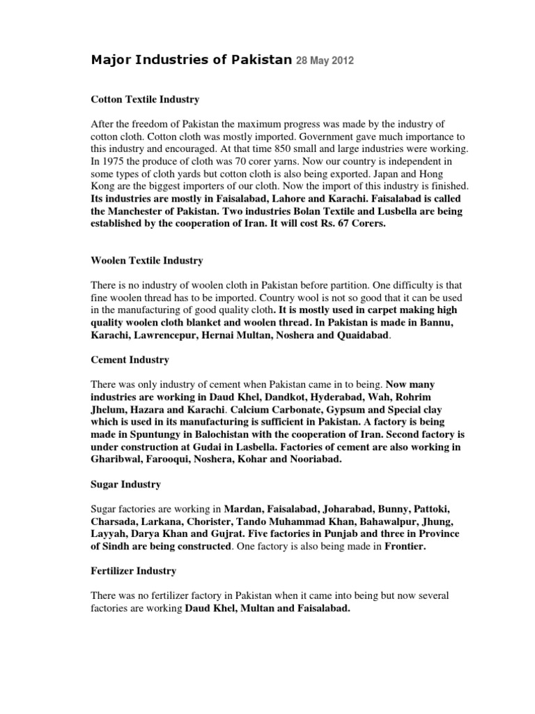 Major Industries of Pakistan | PDF | Economic Growth | Pakistan