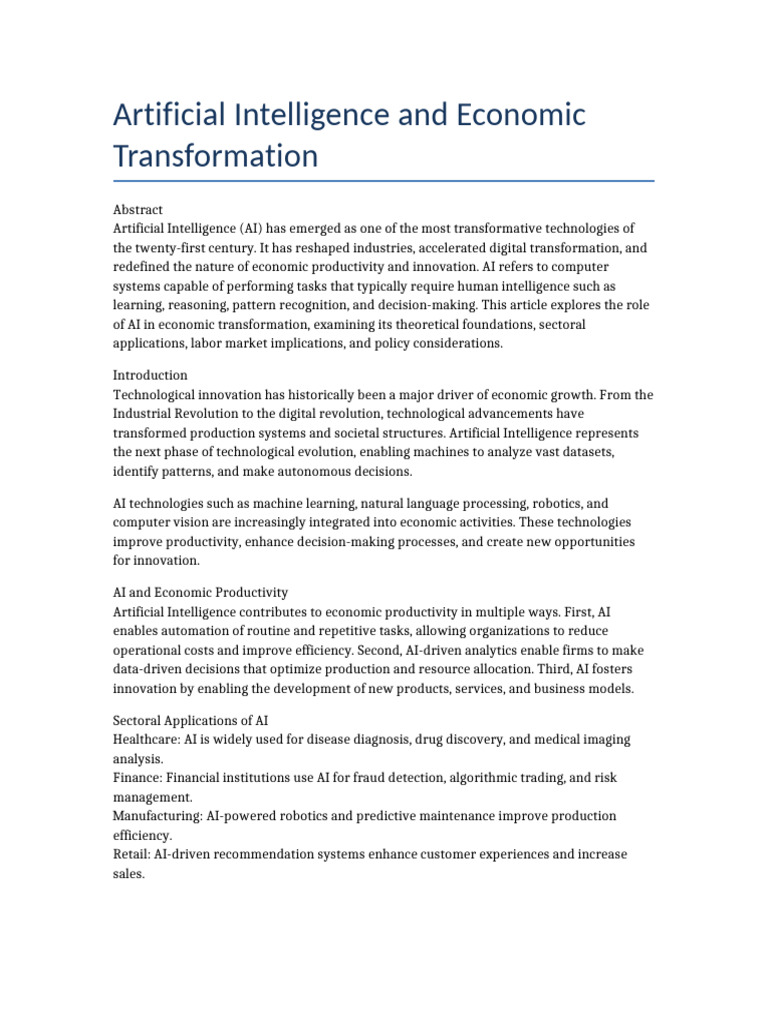 Artificial Intelligence and Economic Transformation | PDF | Artificial ...