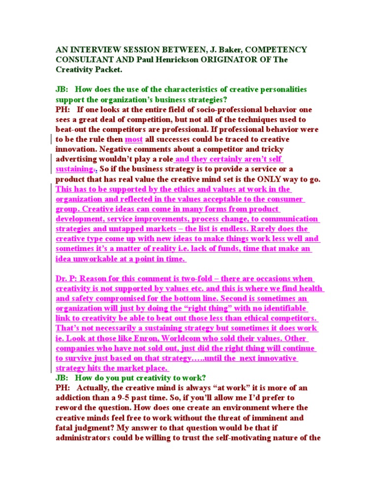 An Interview Session Between | PDF | Strategic Management | Creativity