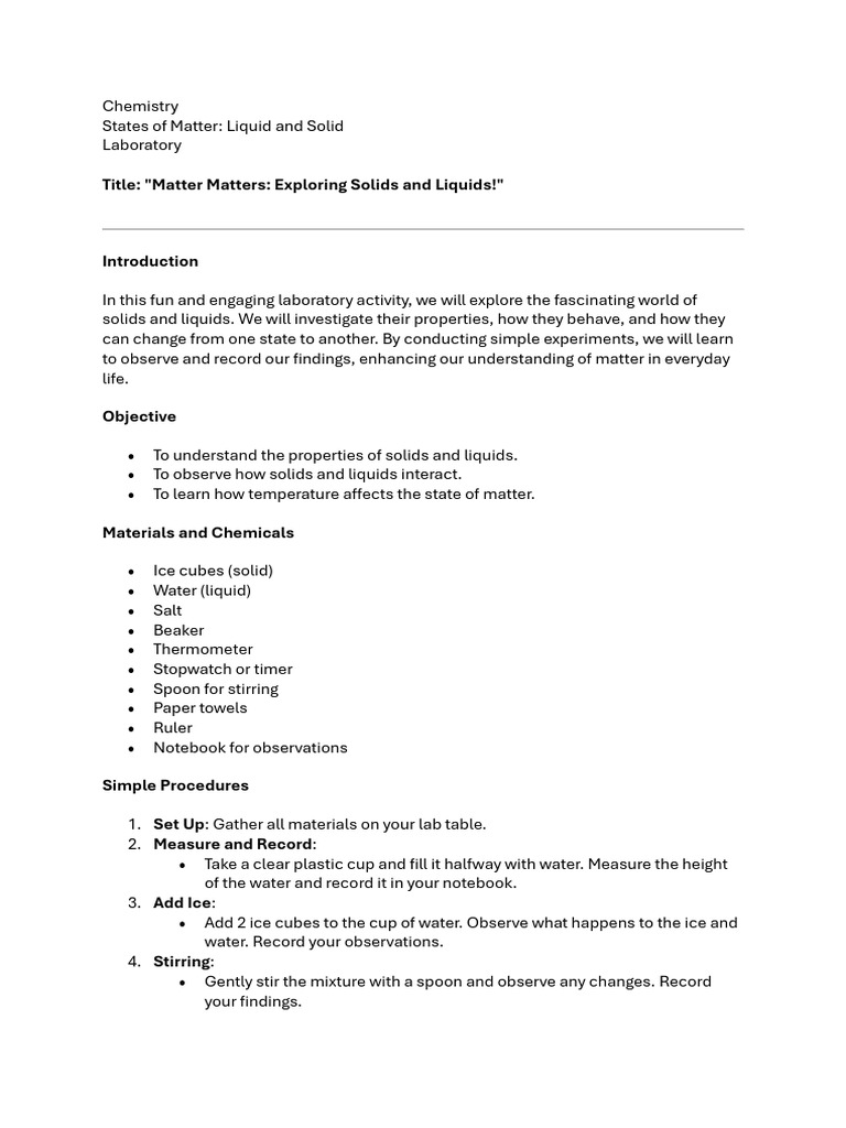 Lab. SL States of Matter | PDF | Water | Ice