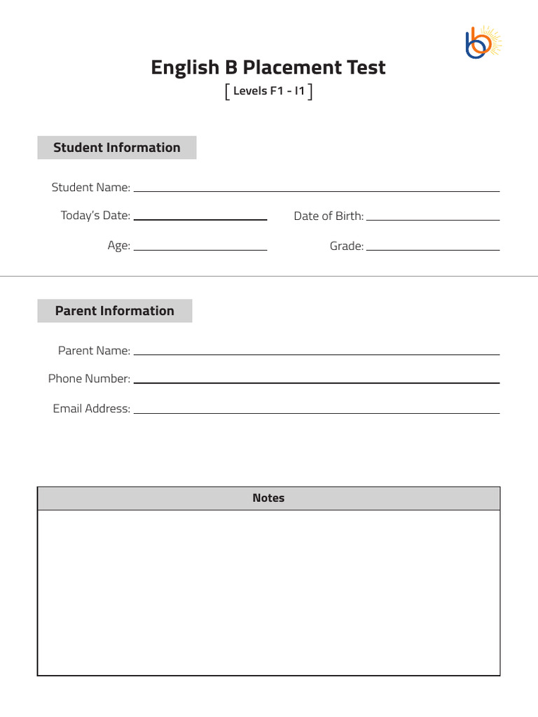English B Placement Test | PDF | Verb | English Language