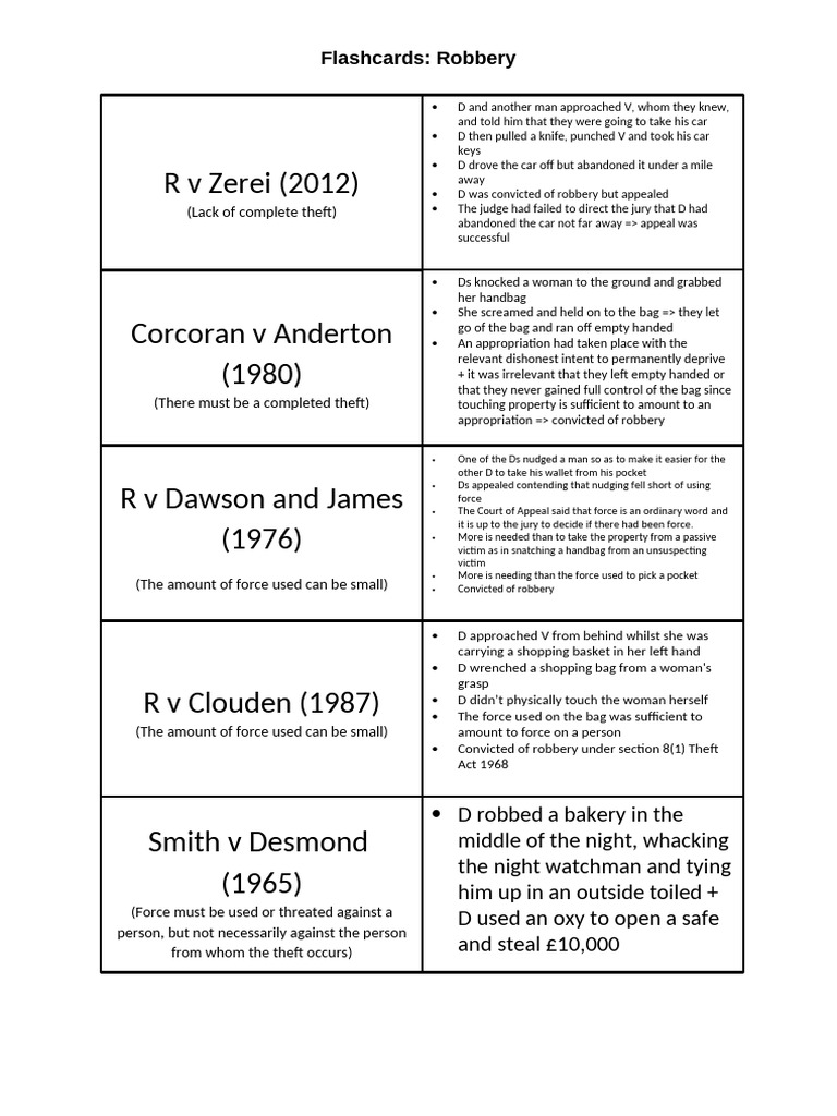 Flashcards Robbery | PDF | Robbery | Theft