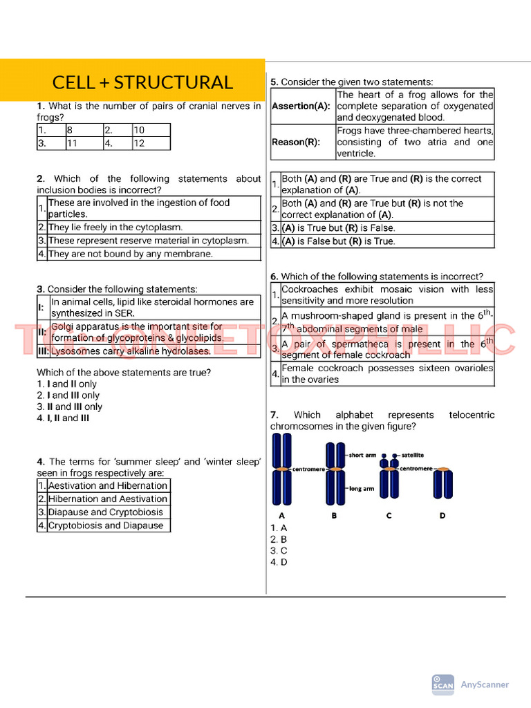 TEST 13 Mixed 04 Cell The Unit of Life + Structural Organisation | PDF