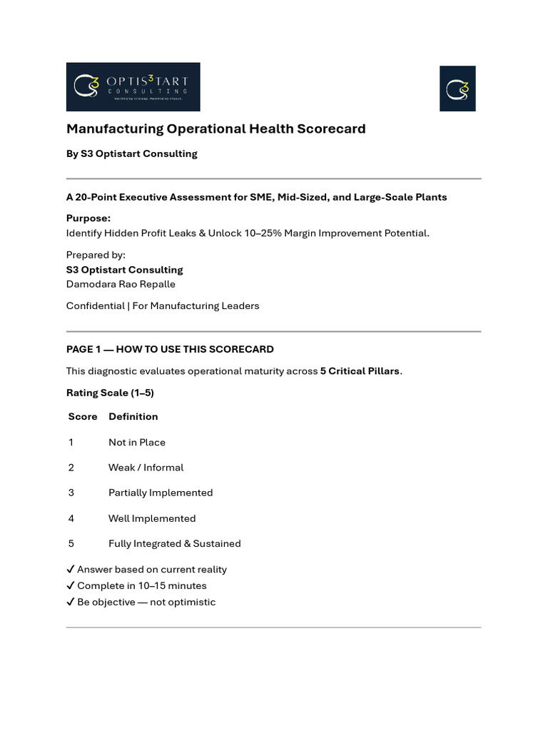 Manufacturing Operational Health Scorecard PDF | PDF