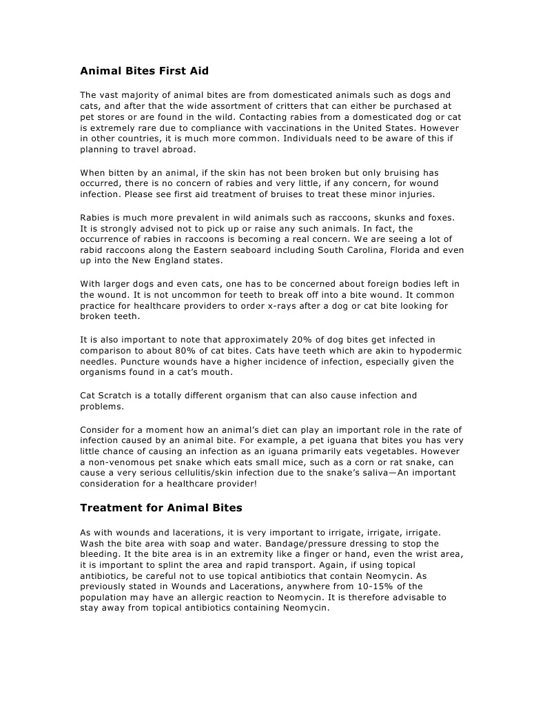 Animal Bites First Aid | PDF