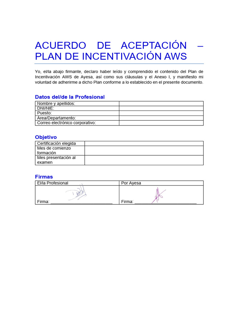 Acuerdo Aceptacion Plan Incentivacion AWS (Firmado) | PDF | Servicios ...