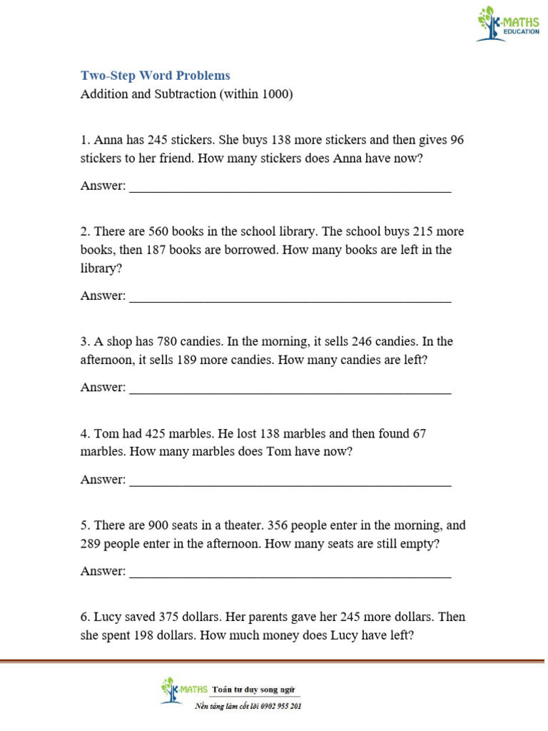 Two Step Word Problems Add Sub 1000 | PDF | Chess Theory | Chess